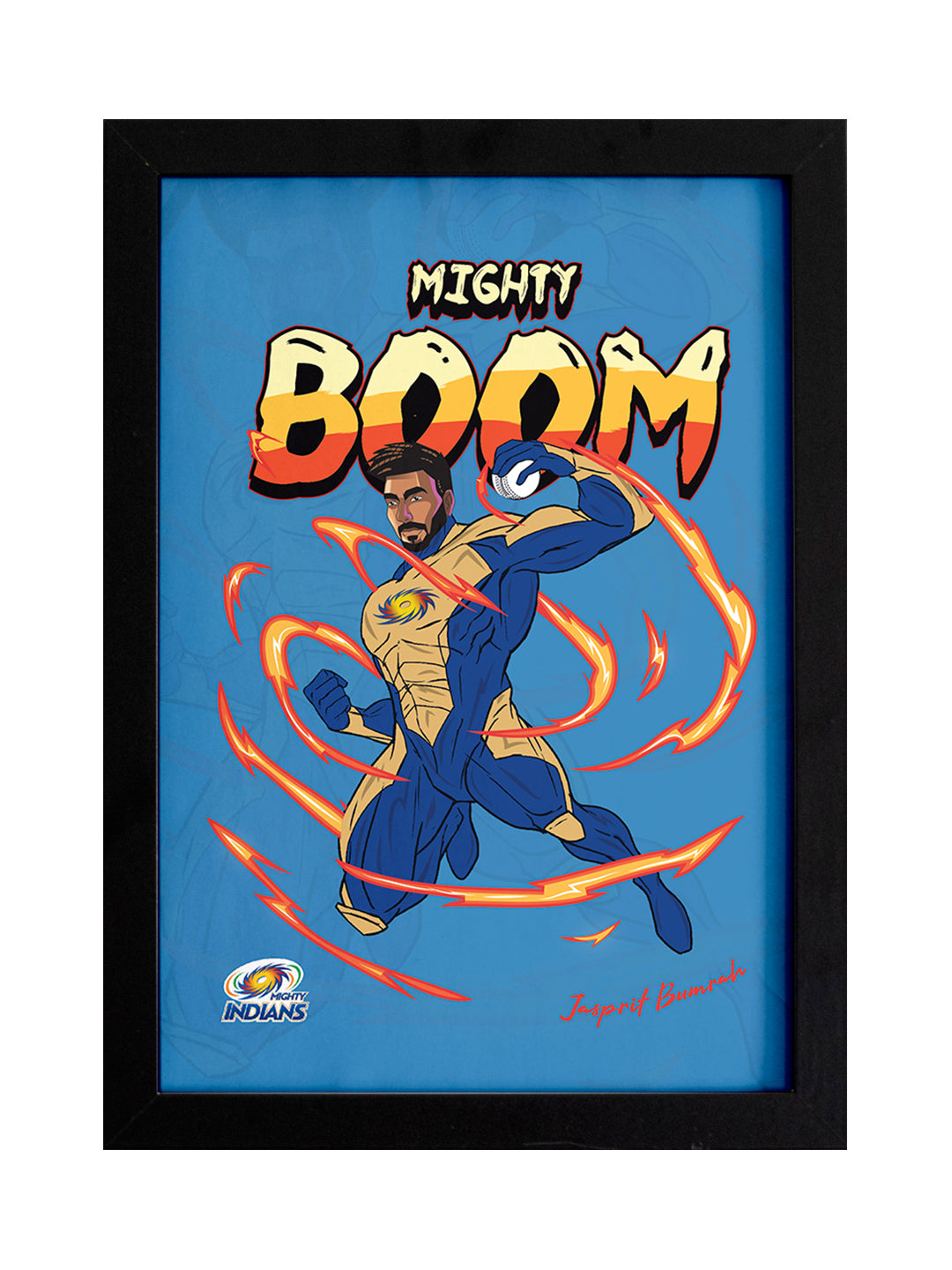 Mighty Boom Poster With Frame | Jasprit Bumrah | Mumbai Indians – Green ...